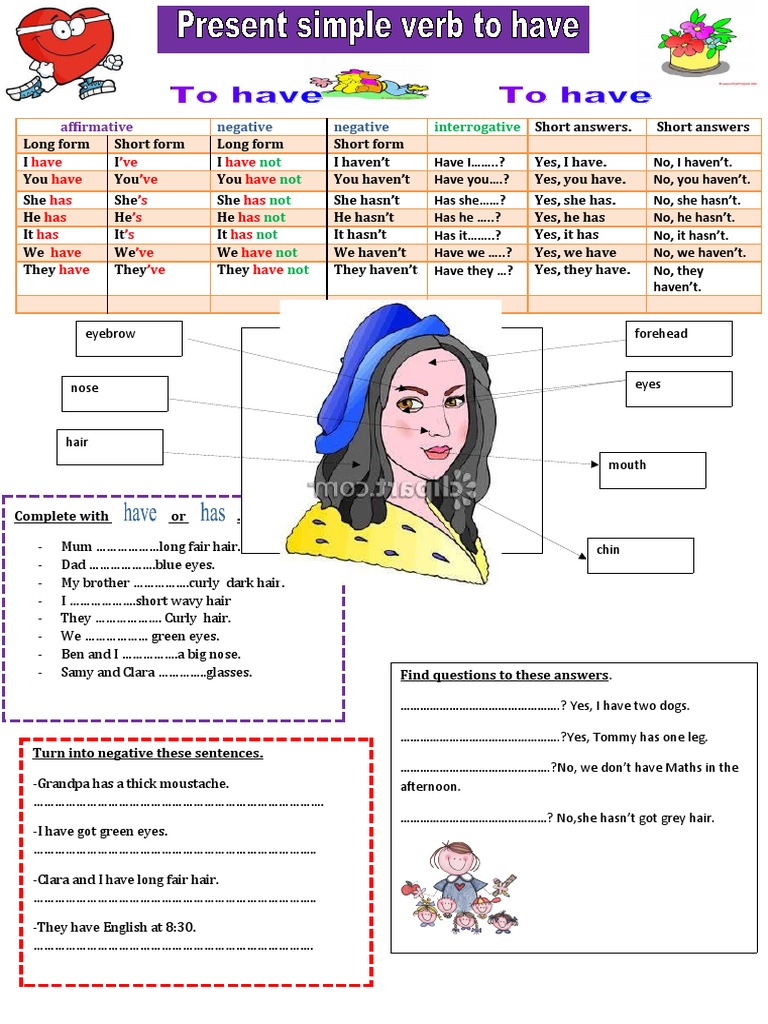 The Verb To Have Present Simple | PDF | Human Head And Neck ...
