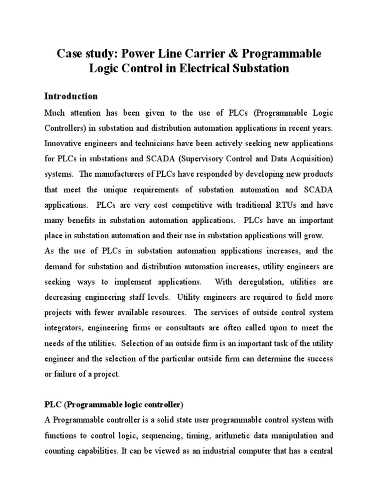 Case Study: Power Line Carrier & Programmable Logic Control in Electrical Substation | PDF ...