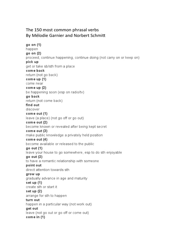 The 150 Most Common Phrasal Verbs | PDF