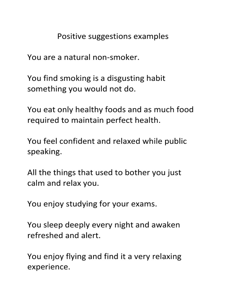 Positive Hypnosis Suggestions Examples | PDF