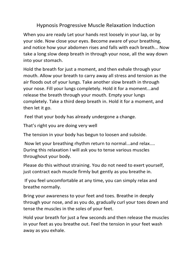 Hypnosis Progressive Muscle Relaxation Induction Script | PDF ...