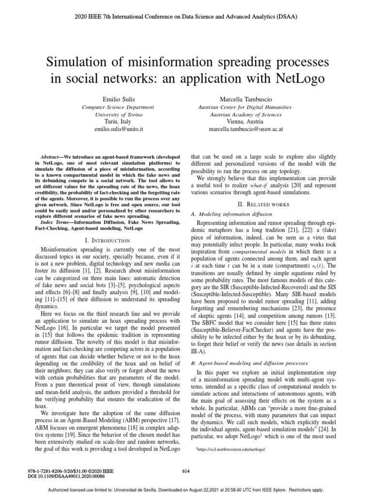Simulation of Misinformation Spreading Processes in Social Networks An Application With NetLogo ...
