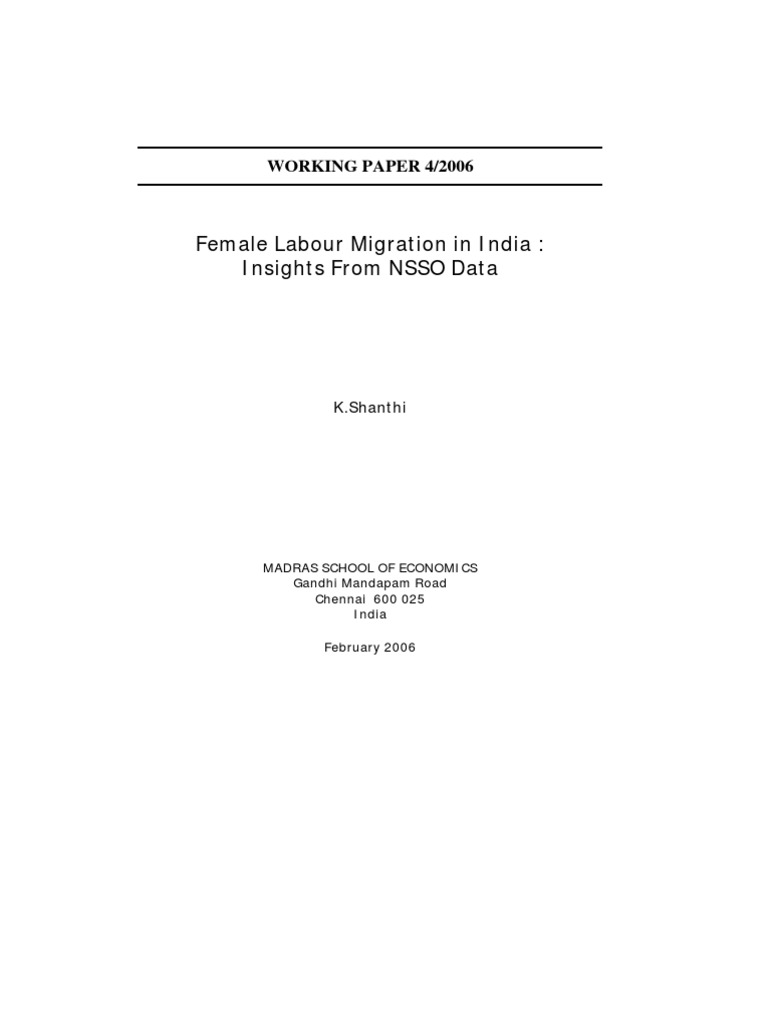 Female Labour Migration in India: Insights From NSSO Data: Working ...