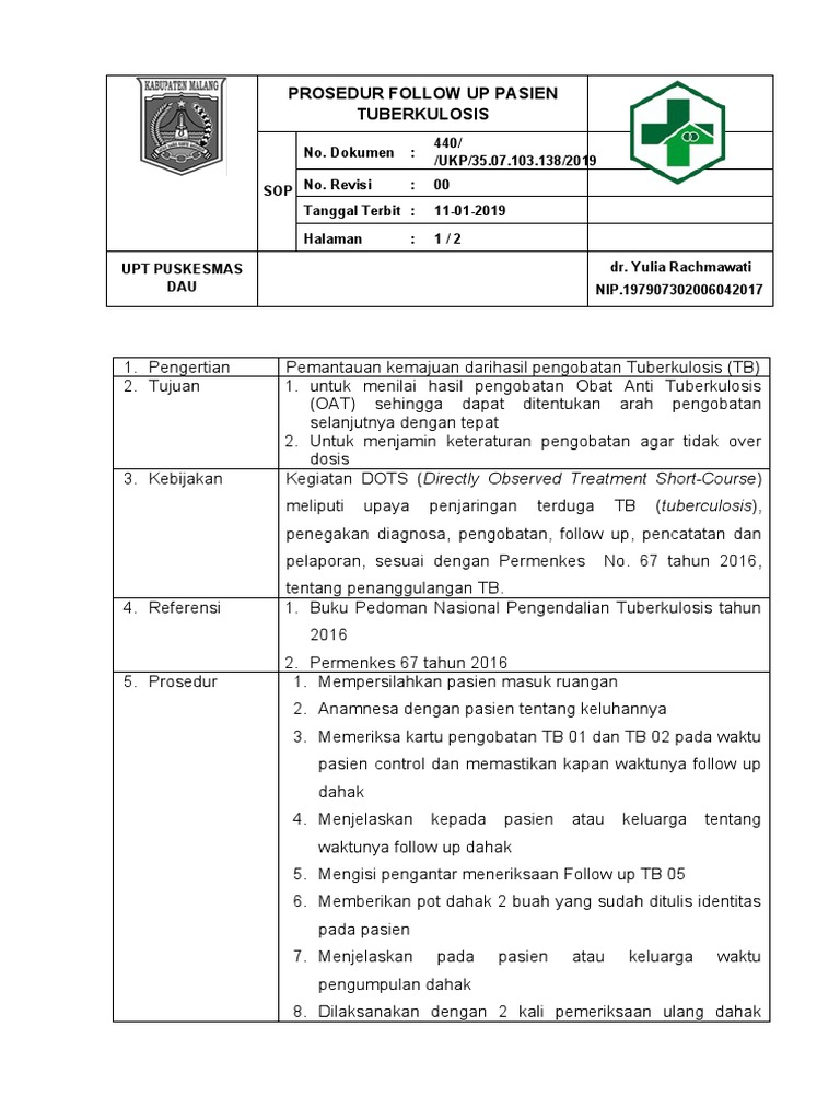 Sop Prosedur Follow Up Pasien Tuberkulosis | PDF