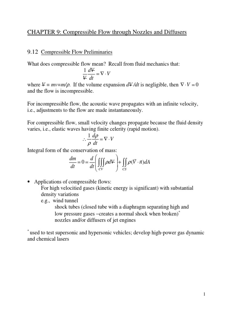 Compressible Flow Through Nozzles and Diffusers: V DT V D V V | PDF | Nozzle | Compressible Flow