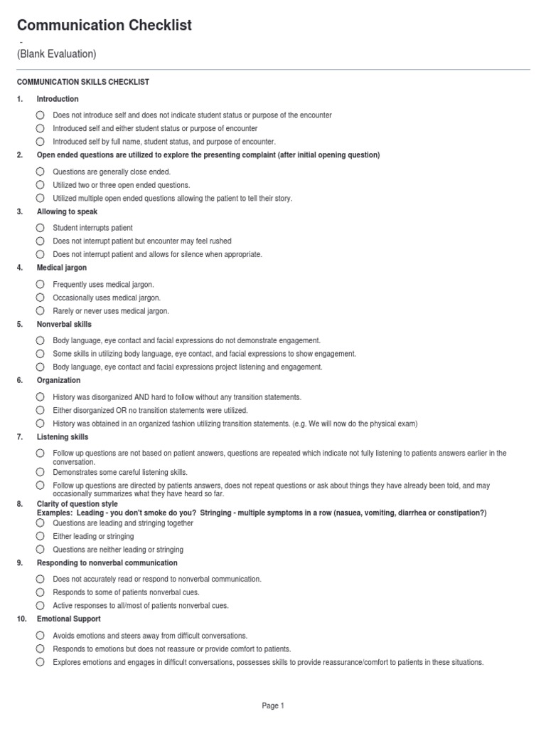 Communication Skills Evaluation Checklist | PDF | Nonverbal ...