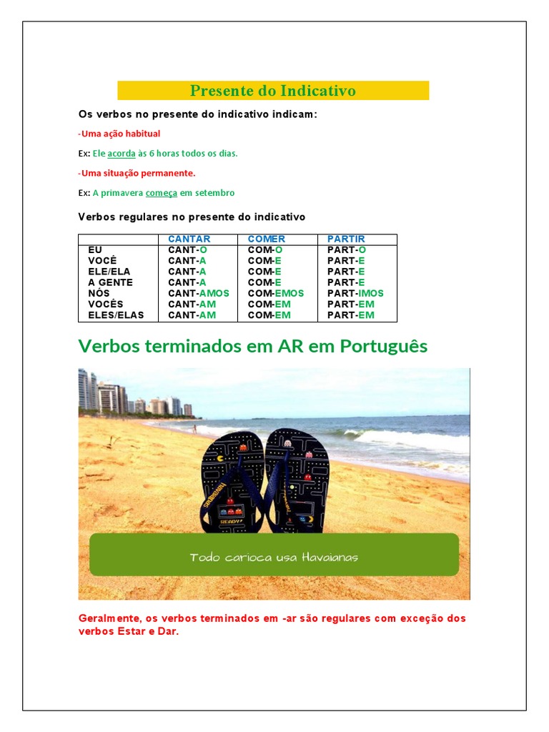 Conjugação De Verbos No Presente Do Indicativo Em Português Pdf