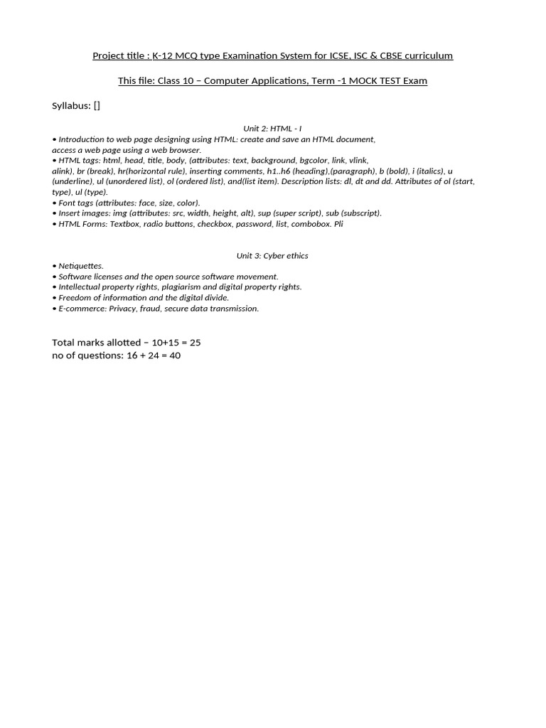 Class 10 - CBSE - Computer Applications - Documentation | PDF