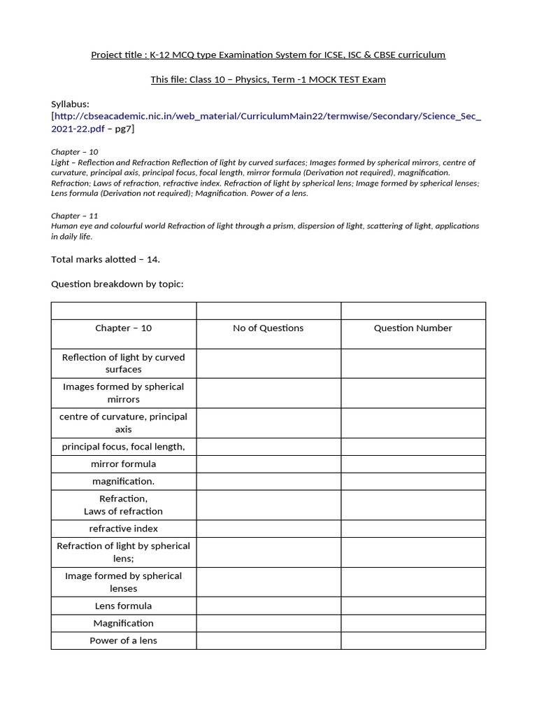 Class 10 - CBSE - Physics - Documentation | PDF