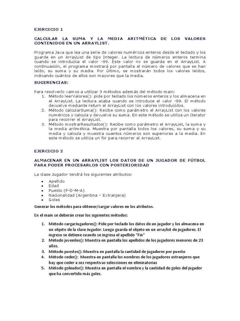 Ejercicios ArrayList | PDF | Ingeniería de software | Ciencias de la Computación