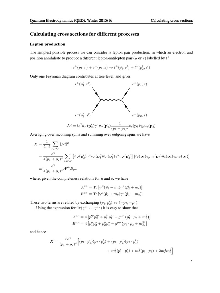 Calculating Cross Sections For Different Processes: Lepton Production | PDF | Quantum ...