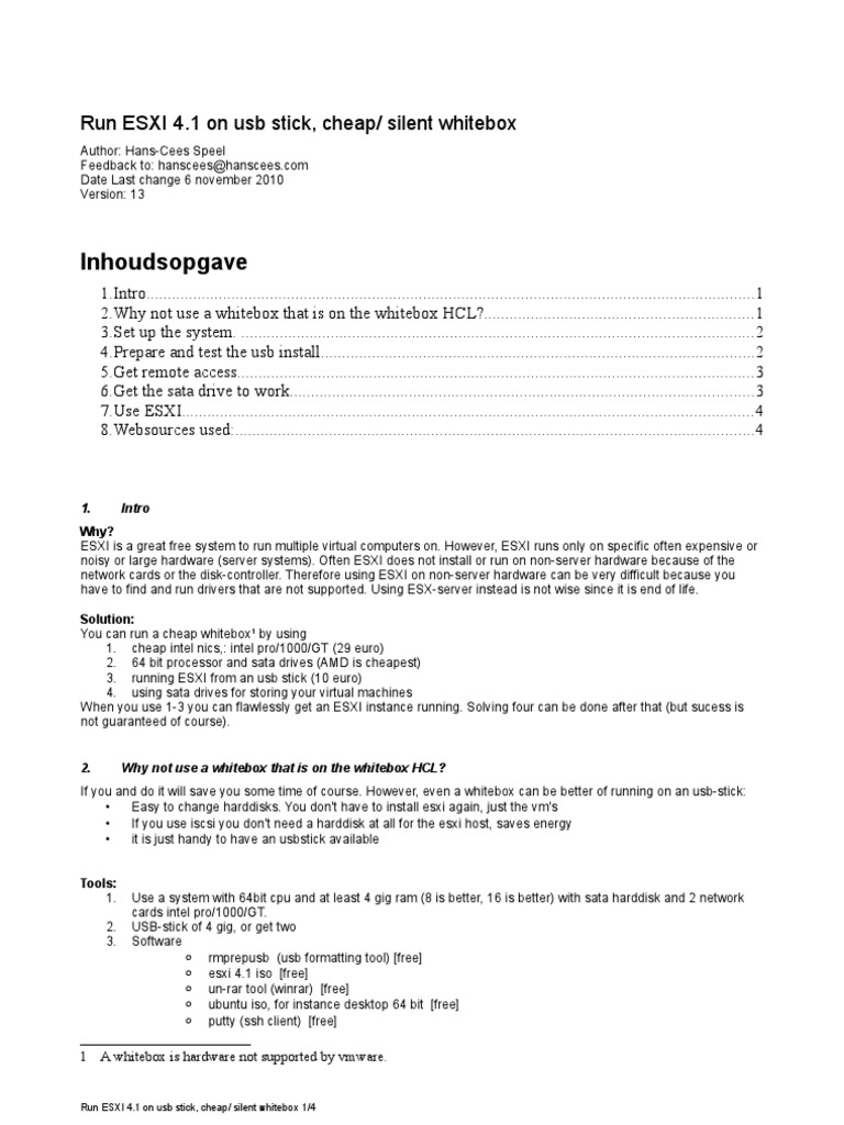 Inhoudsopgave: Run ESXI 4.1 On Usb Stick, Cheap/ Silent Whitebox | PDF ... Inhoudsopgave: Run ESXI 4.1 On Usb Stick, Cheap/ Silent Whitebox | PDF ...