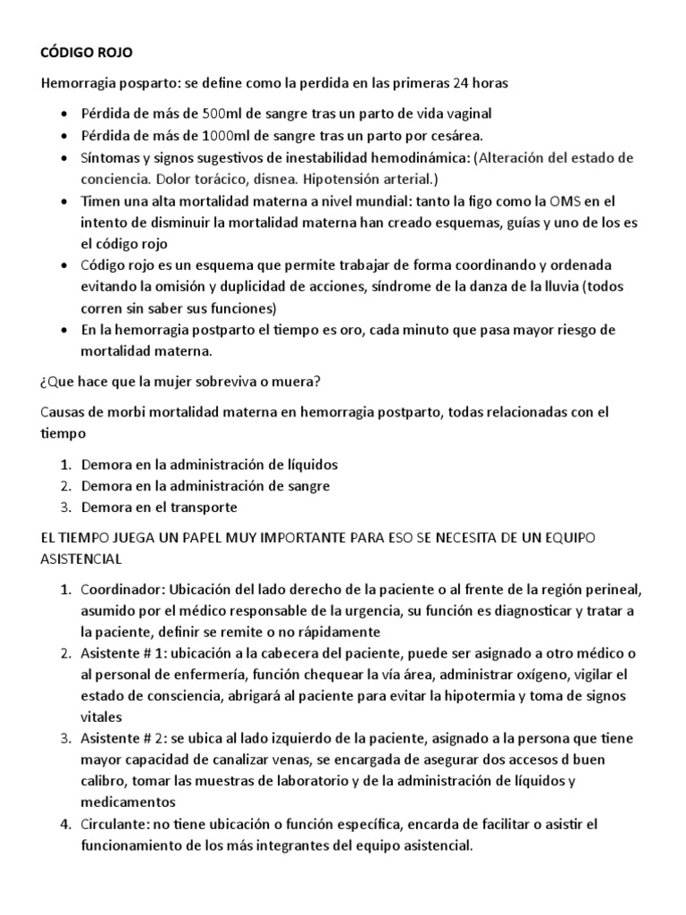 Código Rojo en Hemorragia Postparto | PDF | Muerte materna | Parto
