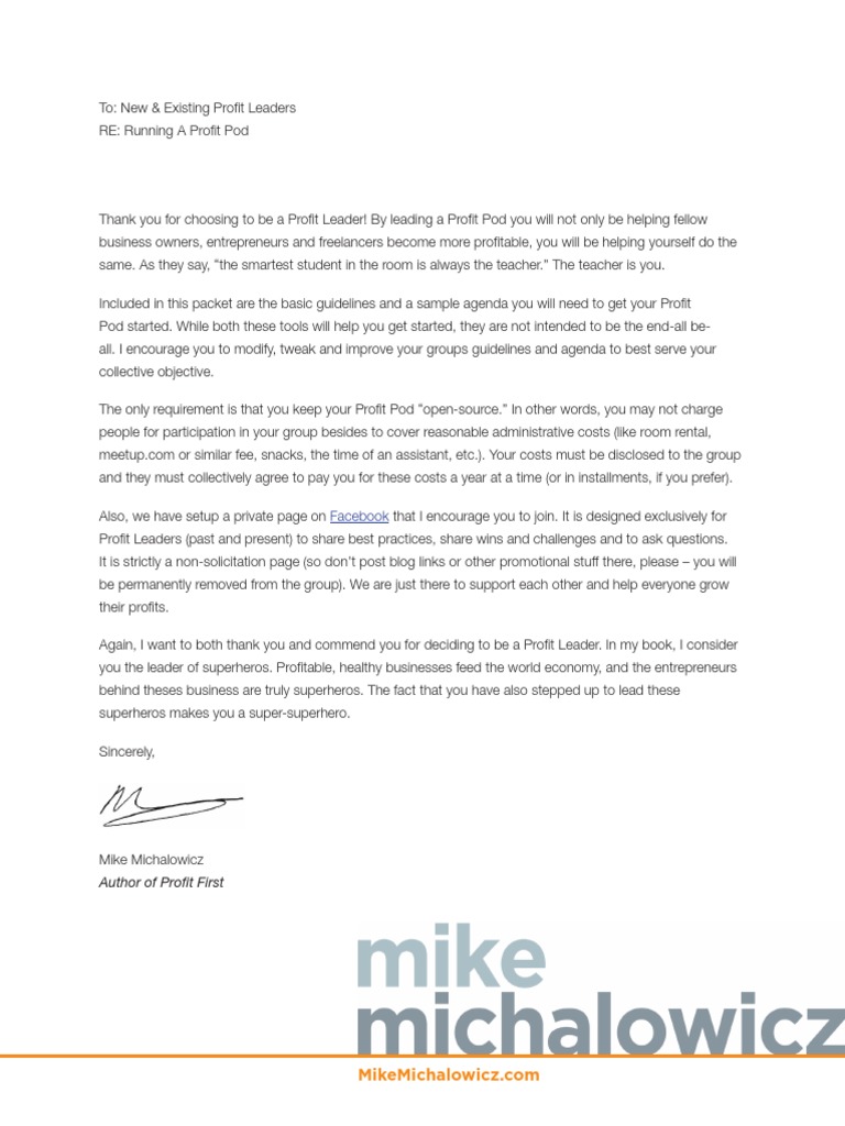 Profit First Pod - Sample - Agenda | PDF | Fee | Accountability