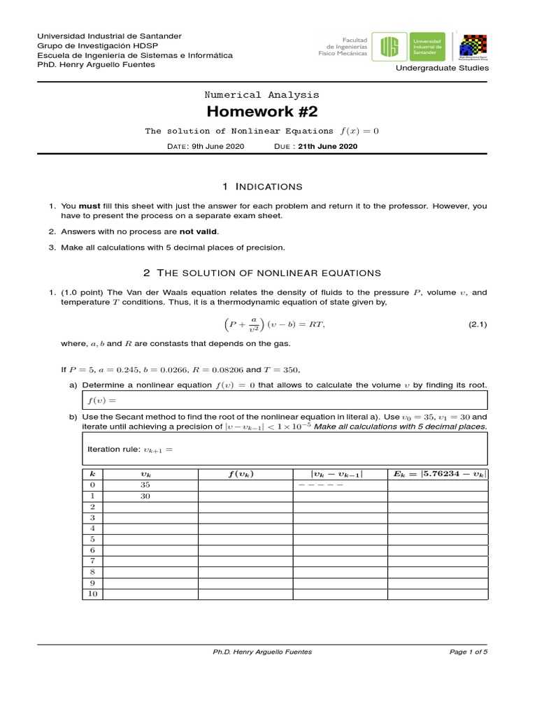 Homework #2: Numerical Analysis | PDF | Mathematics | Physical Quantities