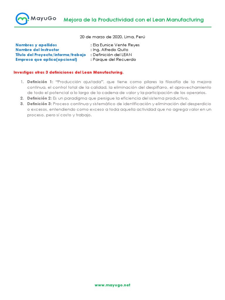 Tarea N°001_Definición del LEAN | PDF