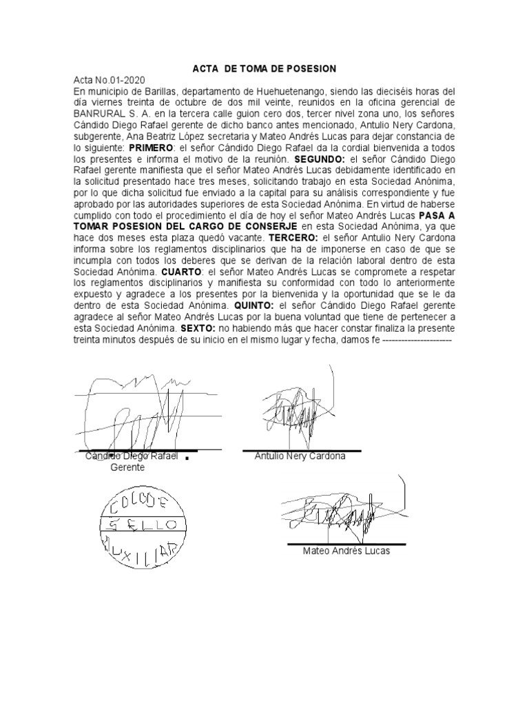 Acta de Toma de Posesion | PDF