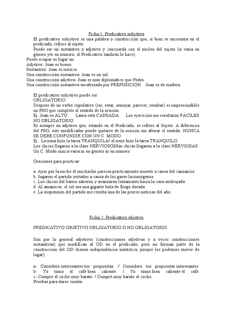 Fichas PS-PIA | Descargar gratis PDF | Predicado (Gramática) | Adverbio