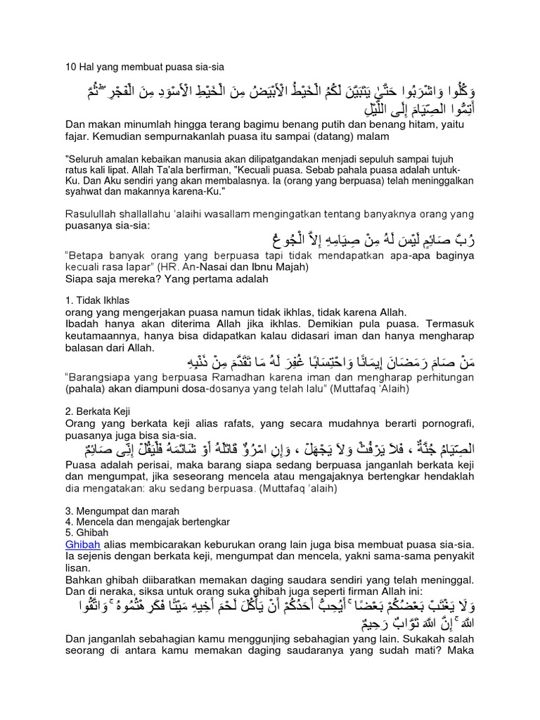 10 Hal Yang Membuat Puasa Sia-Sia | PDF