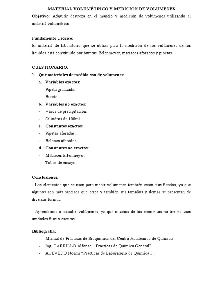 Práctica #3 Material Volumétrico | PDF | Laboratorios | Equipo de ...