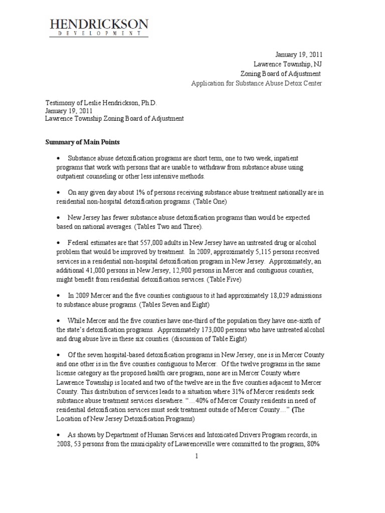 Hendrickson Testimony To Lawrence Township Zoning Board of Adjustment ...