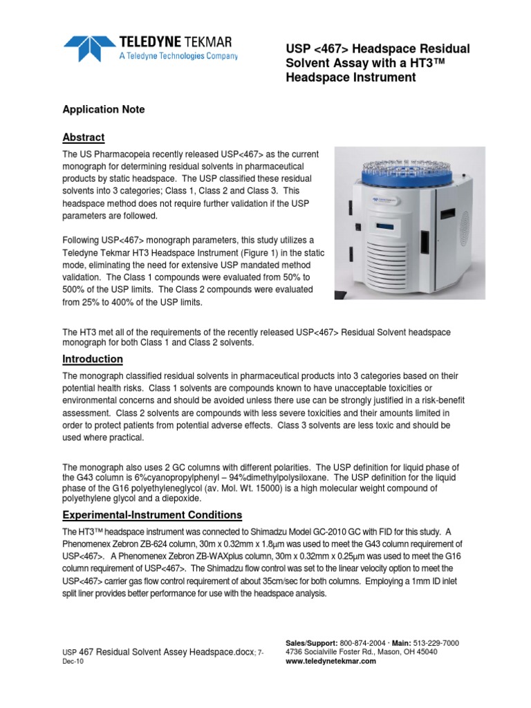 USP 467 Residual Solvent Assey Headspace | PDF | Polyethylene Glycol ...