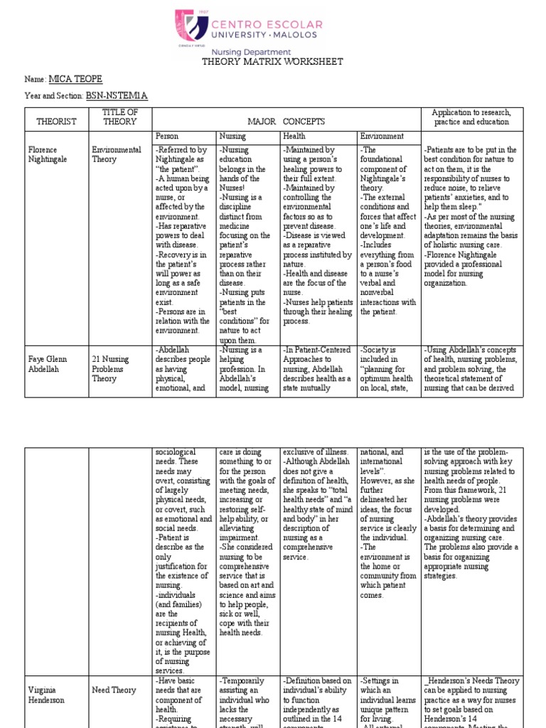 Theory Matrix Worksheet | PDF | Nursing | Behavior