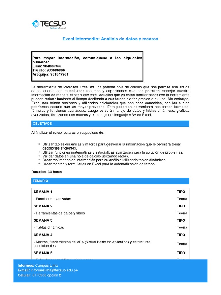 Temario | PDF | Microsoft Excel | Macro (informática)