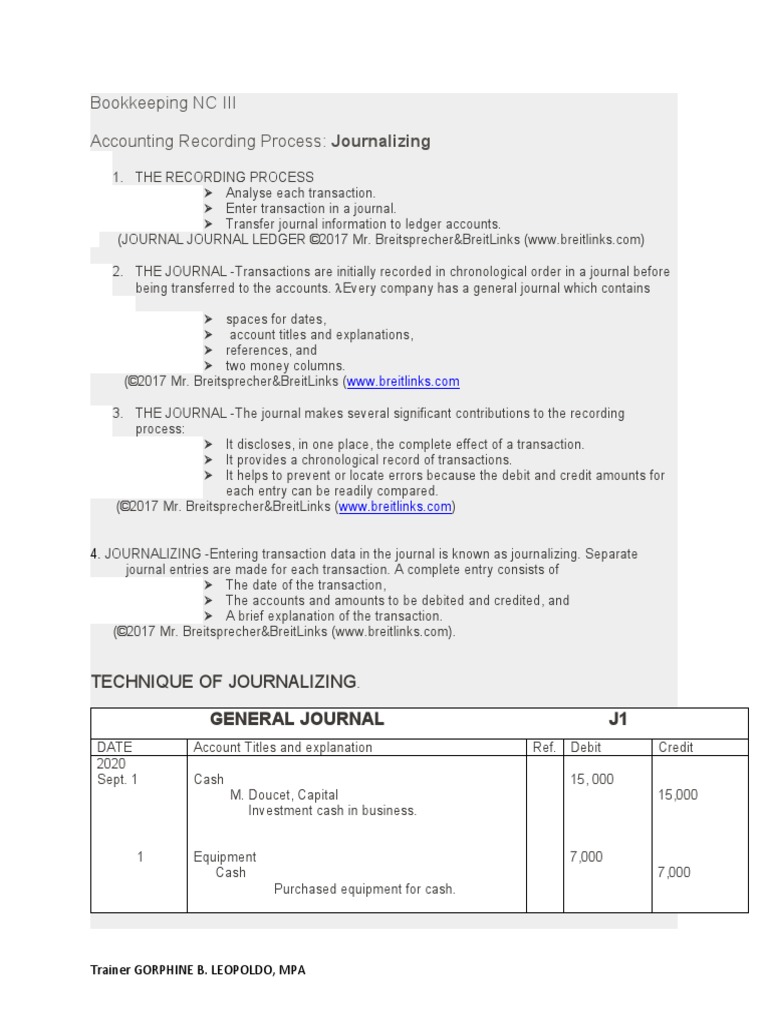 Bookkeeping NC III Accounting Recording Process: Journalizing | PDF | Debits And Credits ...