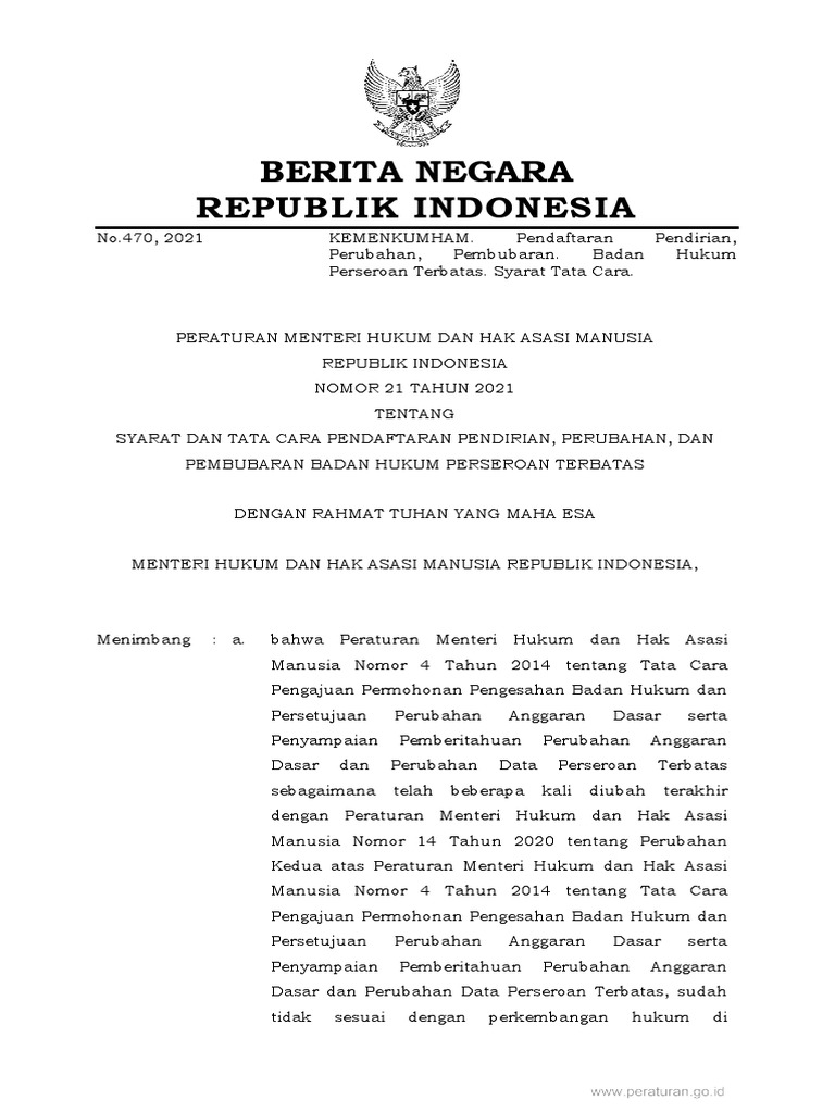 Permenkumham No.21 Tahun 2021 | PDF