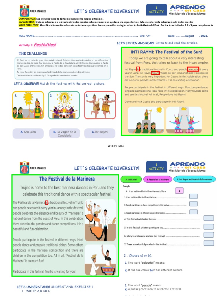Actividades en Inglés sobre Festividades Peruanas | PDF