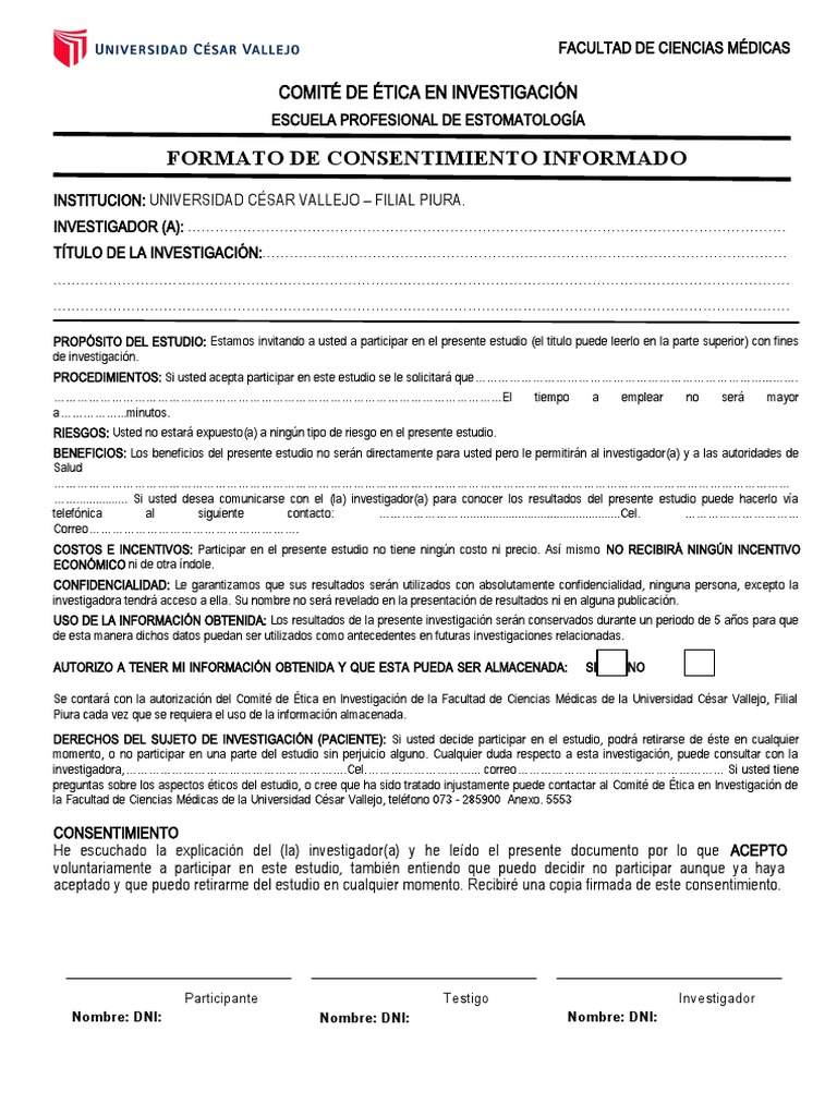 Consentimiento Informado - Ucv 2017-Ii | PDF