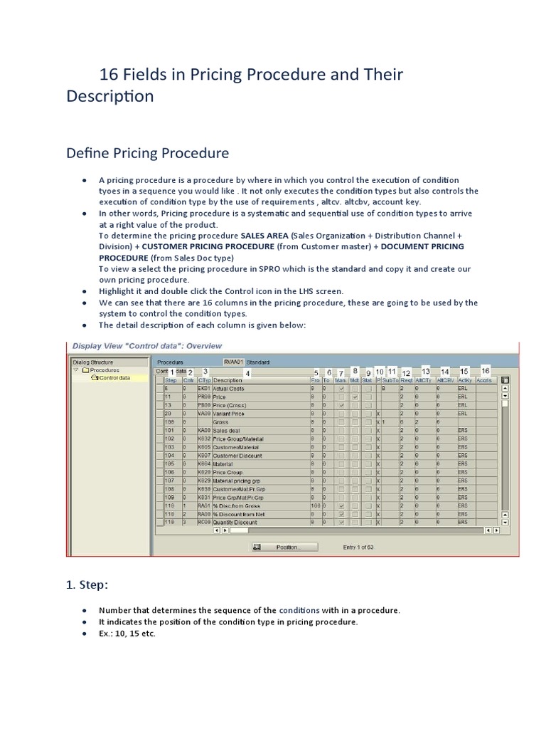 16 Fields in Pricing Procedure and Their Description | PDF | Pricing ...