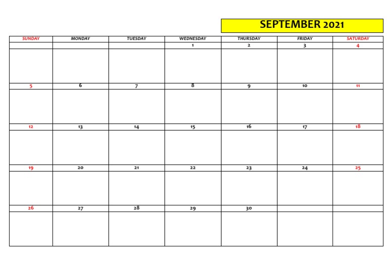September 2021: Monday Tuesday Wednesday Thursday Friday | PDF