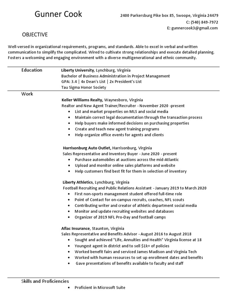 Gunner Cook - 2021 Resume | PDF | Sales | Business