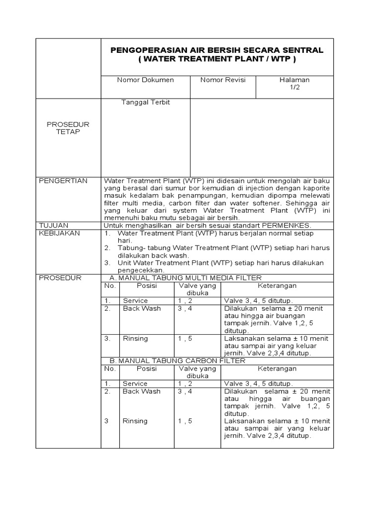 SOP Operasional WTP New | PDF