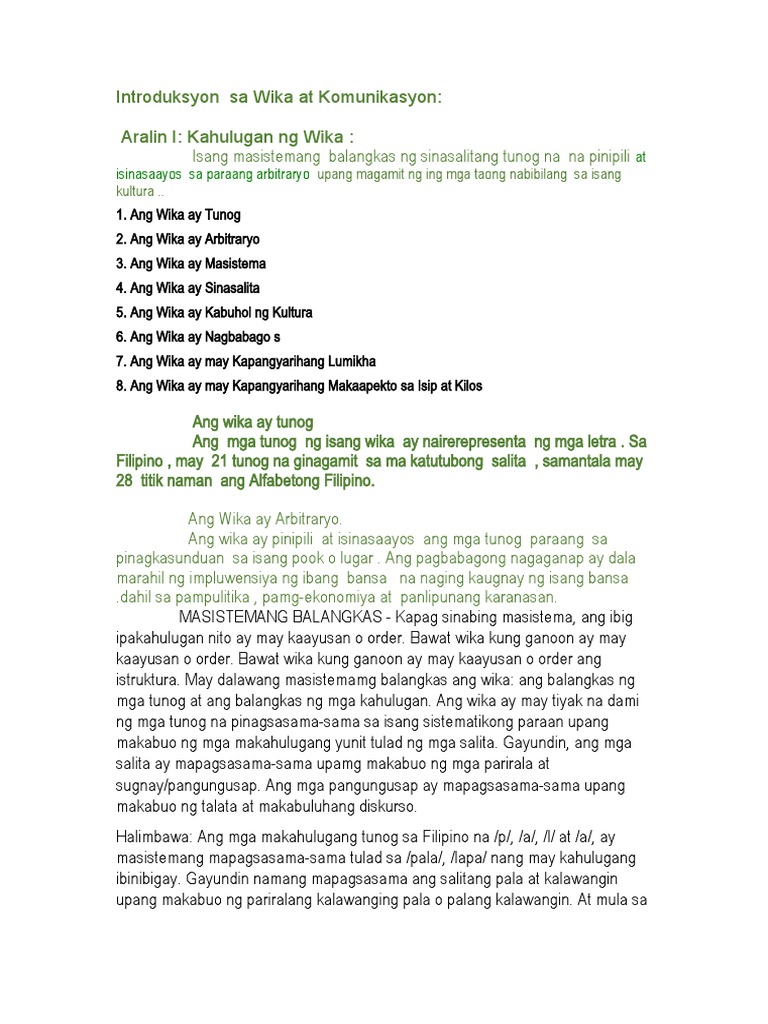 Introduksyon Sa Wika at Komunikasyon | PDF