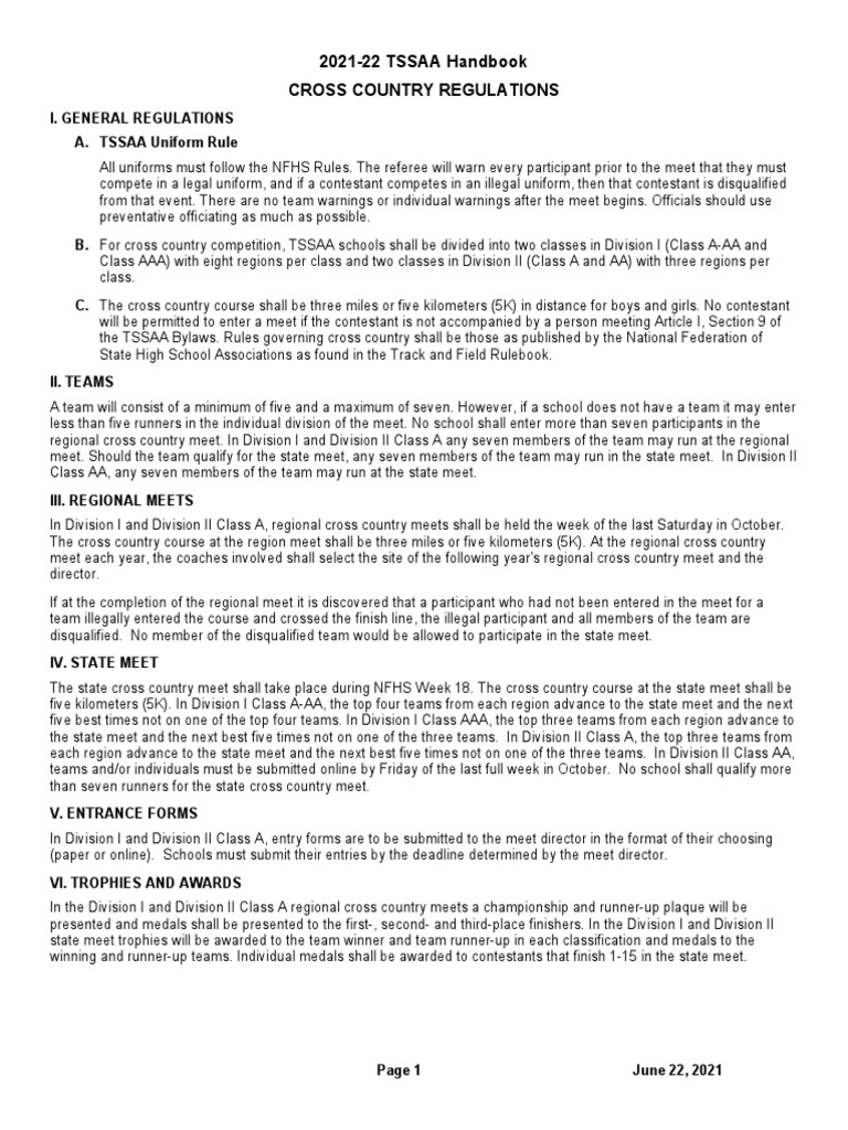 2021-22 Cross Country Regulations | PDF | Sports