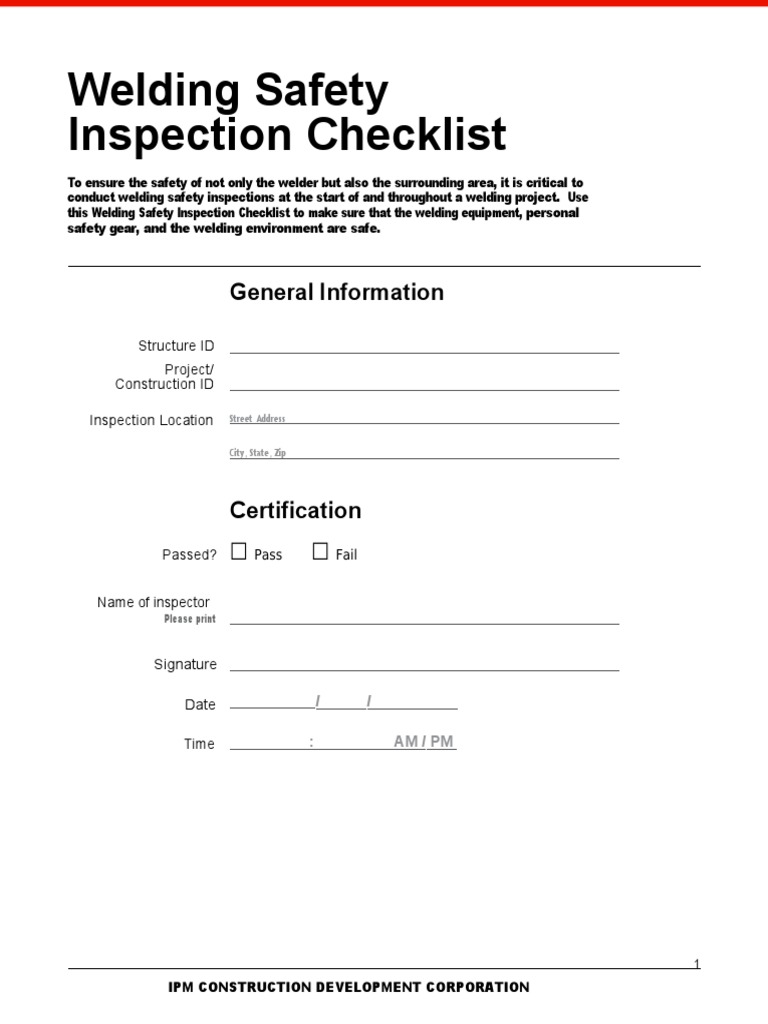 Welding Safety Inspection Checklist | PDF | Welding | Construction