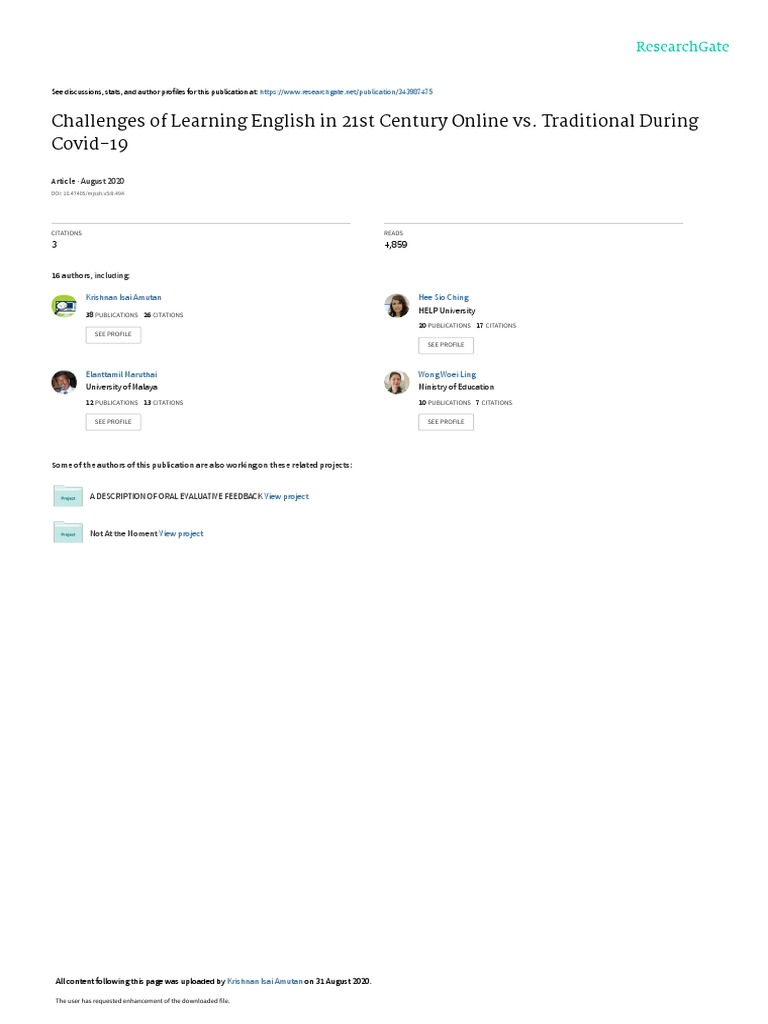 Challenges of Learning English in 21st Century Online vs. Traditional ...
