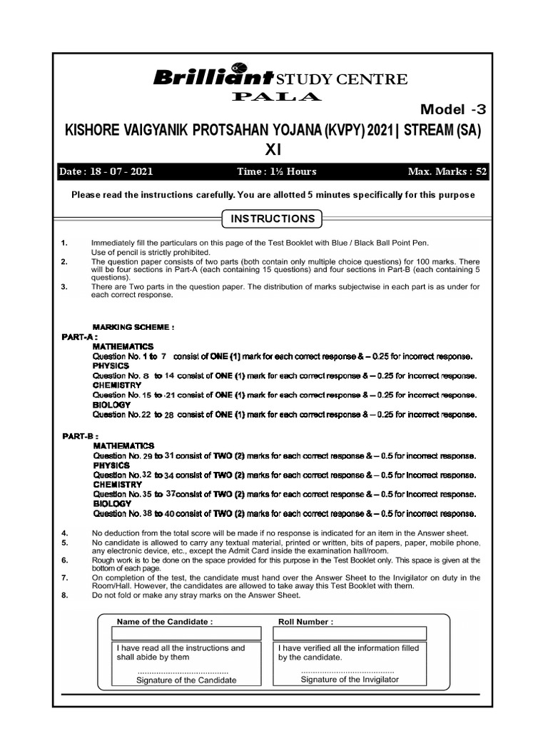KVPY - Question Paper | Download Free PDF | Speed | Physics
