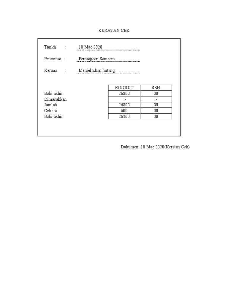 Contoh Keratan Cek | PDF