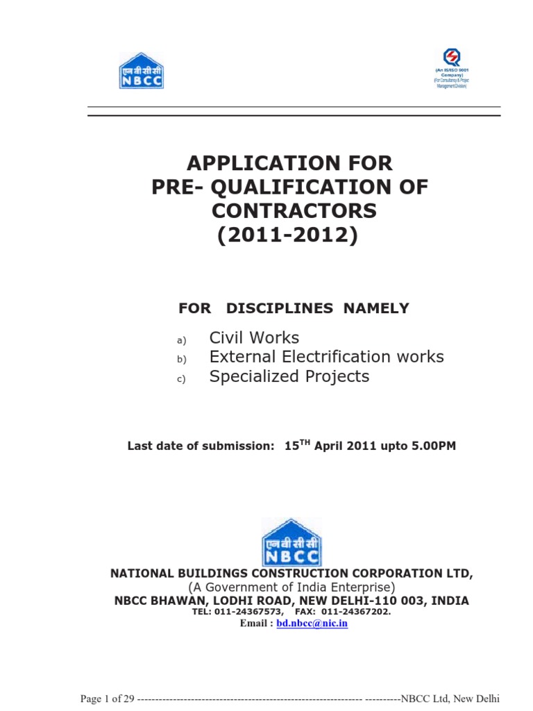 NBCC Pre Qualification For Contractor | PDF | Accountant | Partnership