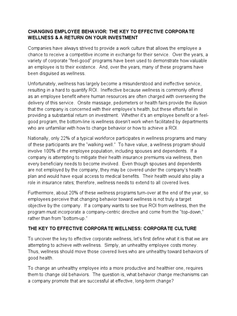 Transforming Corporate Wellness ROI | PDF | Behavior | Employment