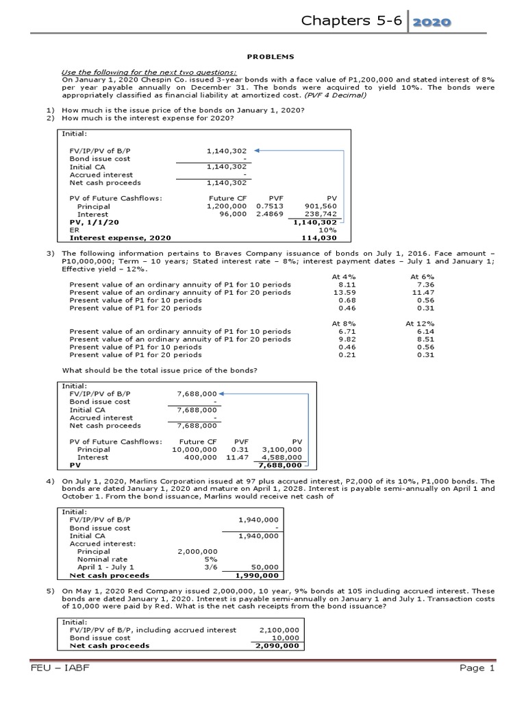 Chapters 5-6: Use The Following For The Next Two Questions | PDF | Bonds (Finance) | Present Value