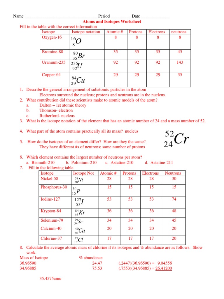Isotopes WS ANSWERS 1lmscf1 | Download Free PDF | Isotope | Atoms