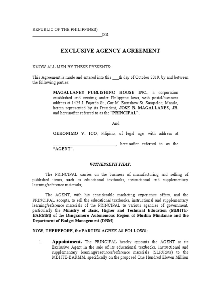 Exclusive Agency Agreement | PDF | Government | Justice