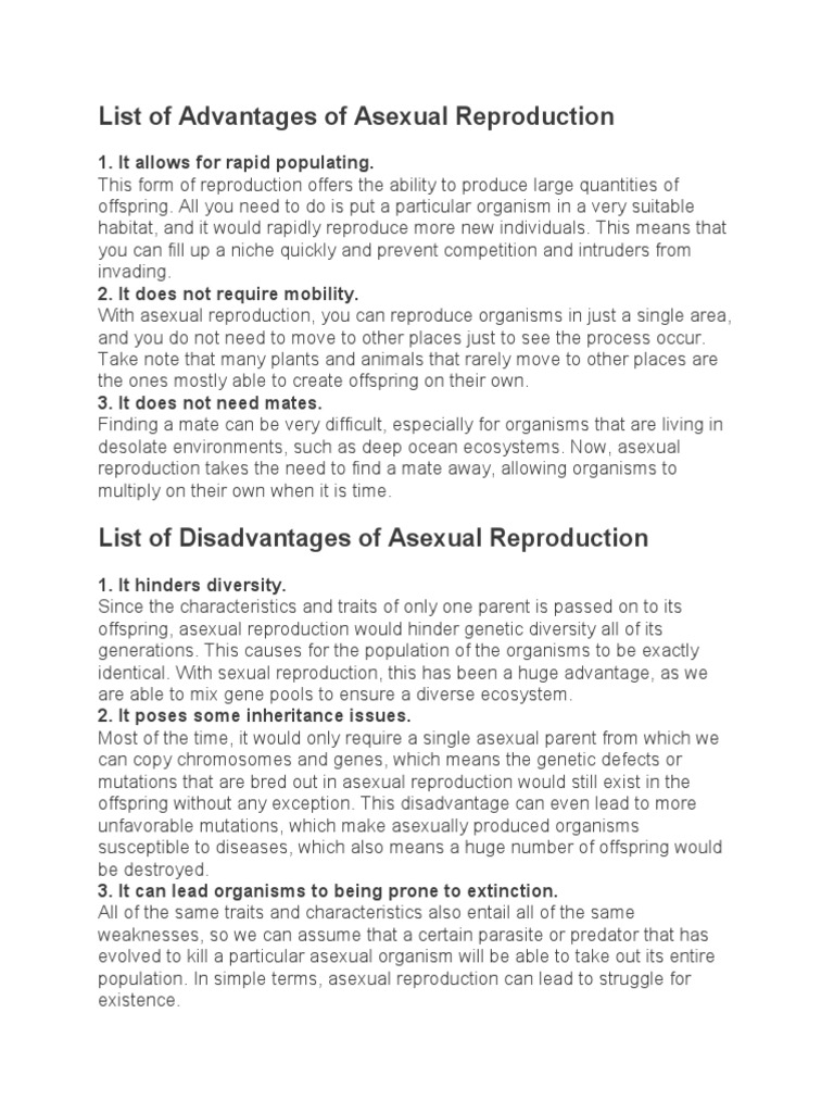 Advantages and Disadvantages | PDF | Reproduction | Sexual Reproduction