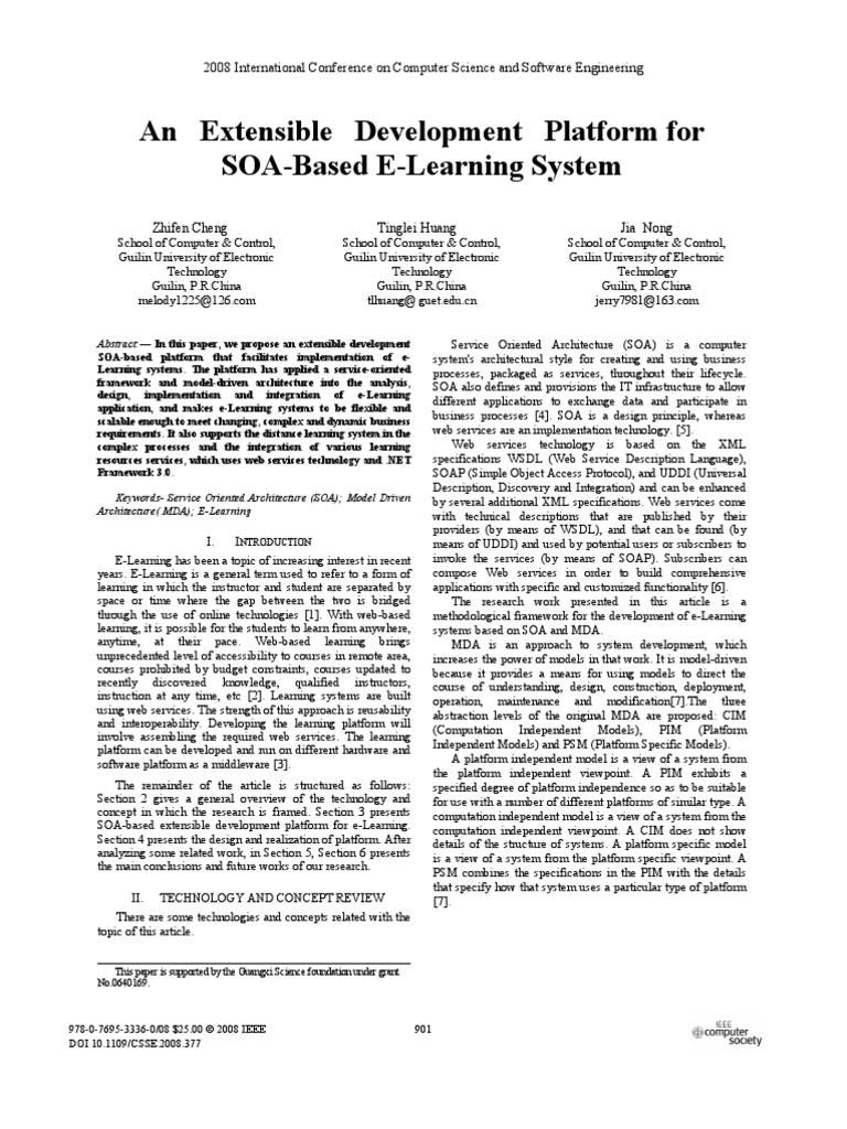E Learning Based On Soa Pdf Service Oriented Architecture Web Service