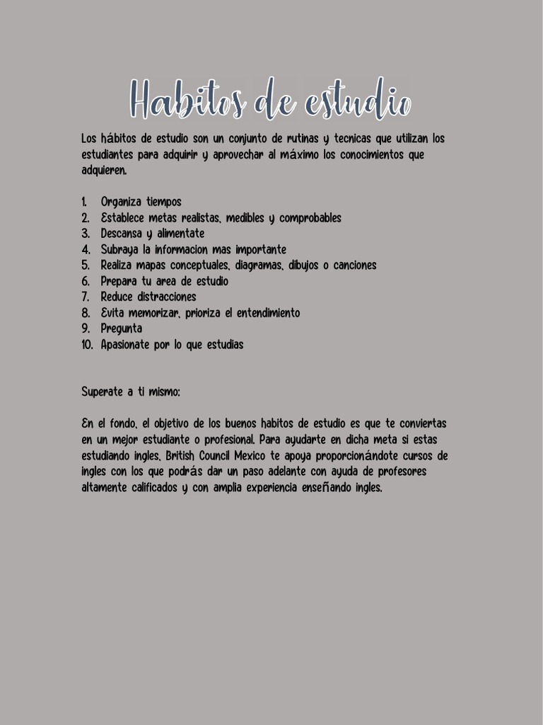 Mejora tus hábitos de estudio eficaces | PDF | Crecimiento personal y ...